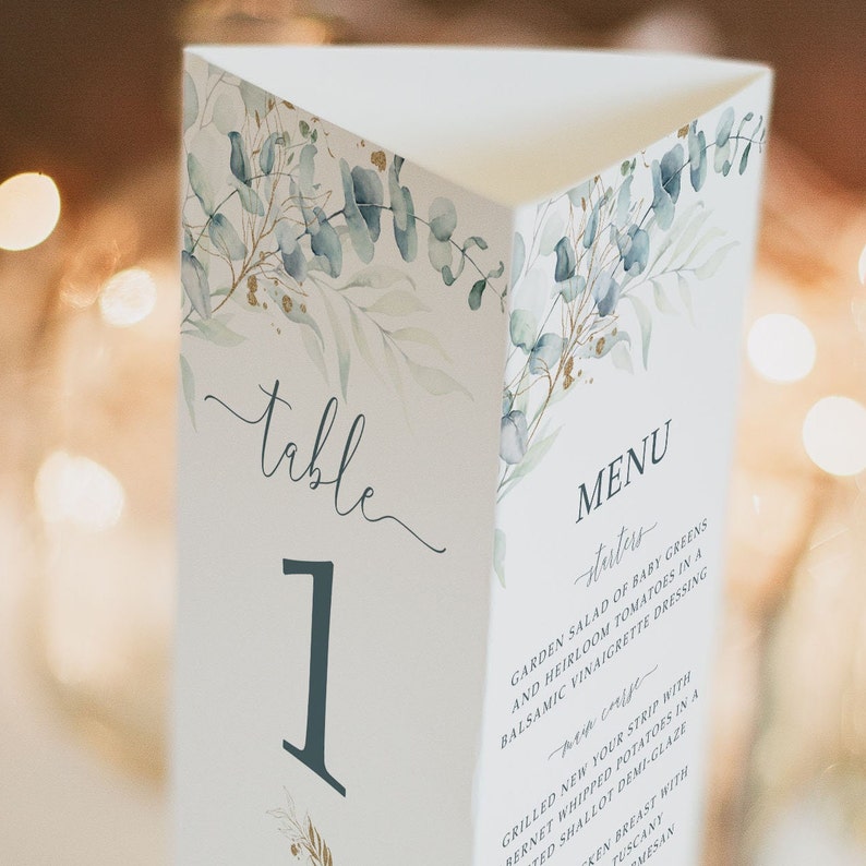 Eucalyptus Tri-fold Table Number Template Editable Tri-fold | Etsy