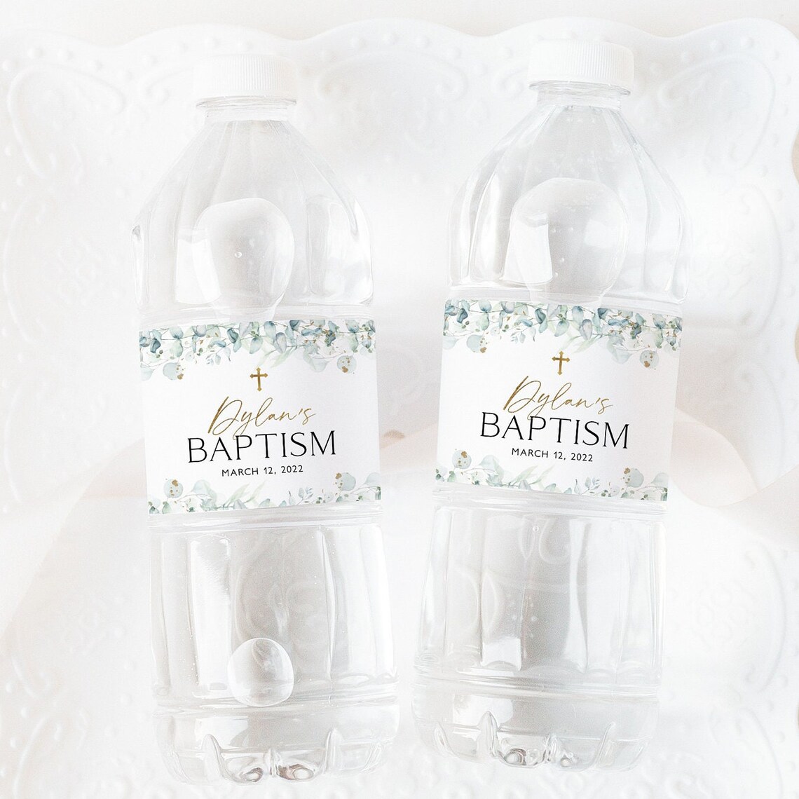 Greenery Baptism Water Bottle Label, Christening Water Label, Printable ...