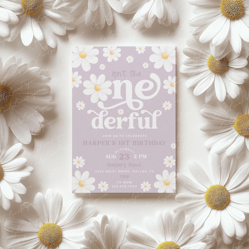 Onederful 1st Birthday Invitation, Daisy 1st Birthday Invitation, Girl ...