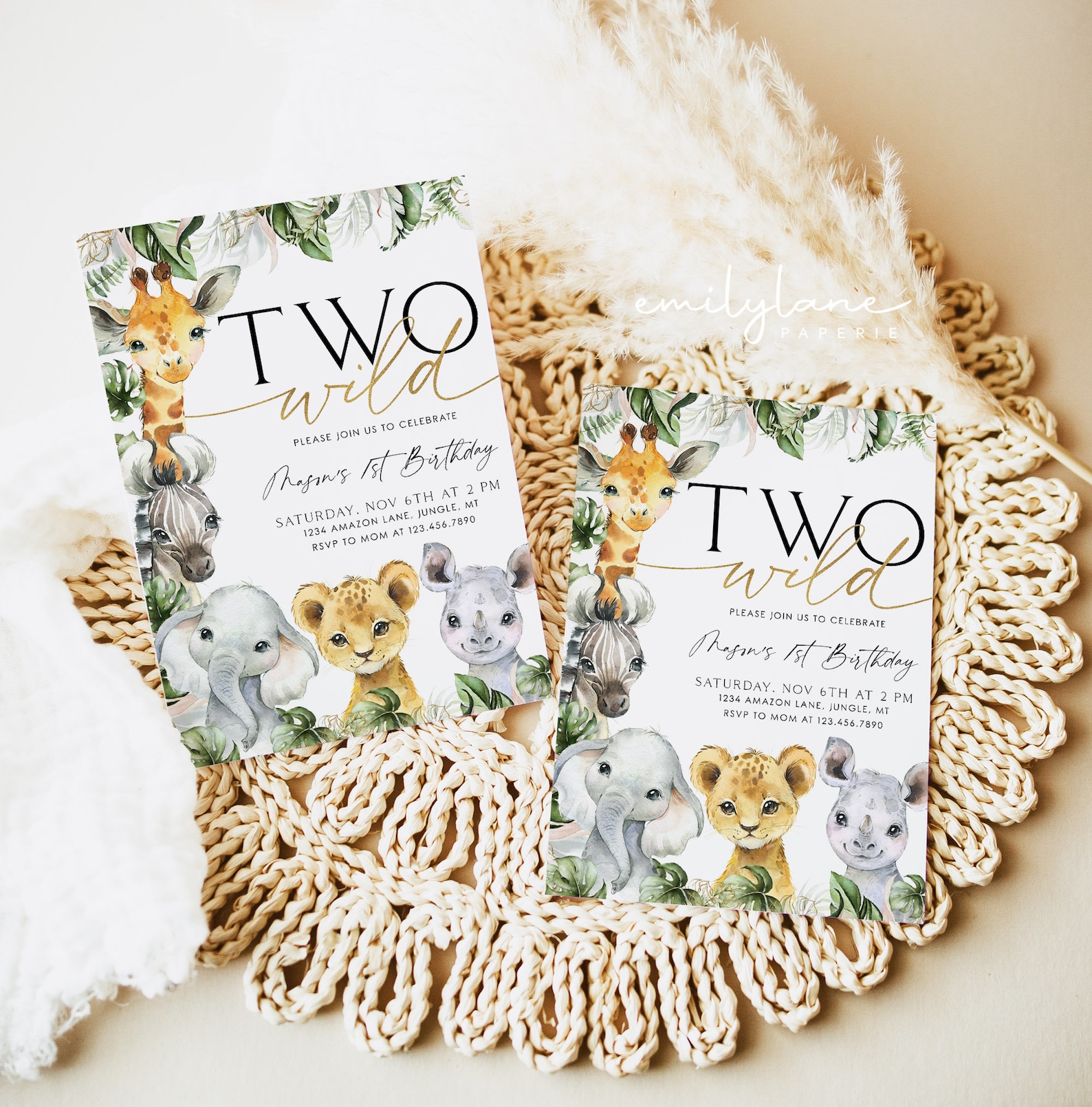 Two Wild Birthday Boy Invitation, Two Wild Invitation Printable, Safari ...