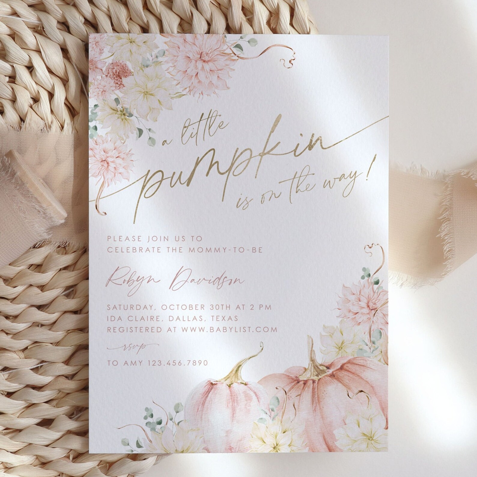 Pumpkin Baby Shower Invitation Girl A Little Pumpkin is on - Etsy