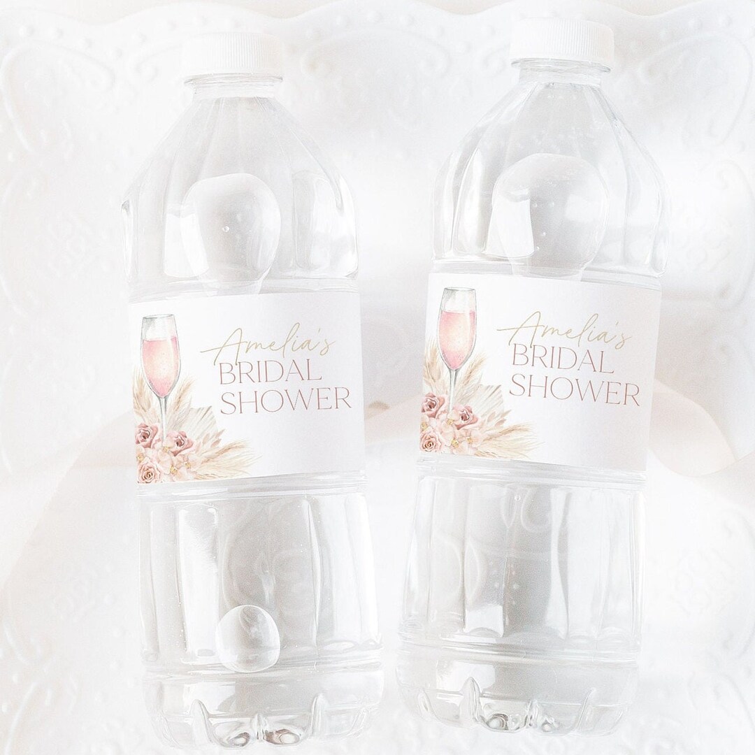 Pink Boho Water Bottle Label, Bridal Shower Water Label, Printable ...