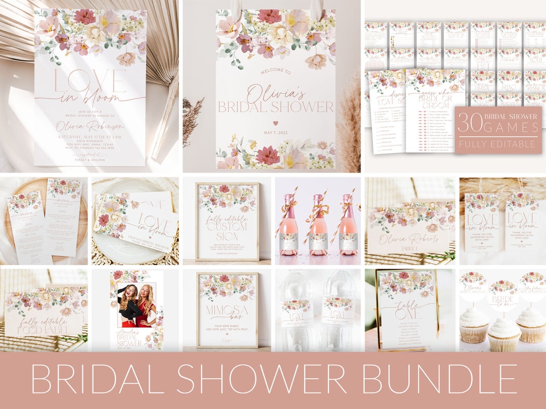 Love in Bloom Bridal Shower Invitation Bundle, Floral Bridal Shower ...