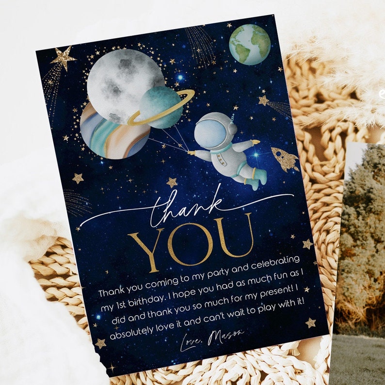 Outer Space Thank You Card Space 1st Birthday Thank You - Etsy