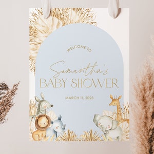 Blue Boho Safari Baby Shower Welcome Sign, Jungle Safari Welcome Sign ...