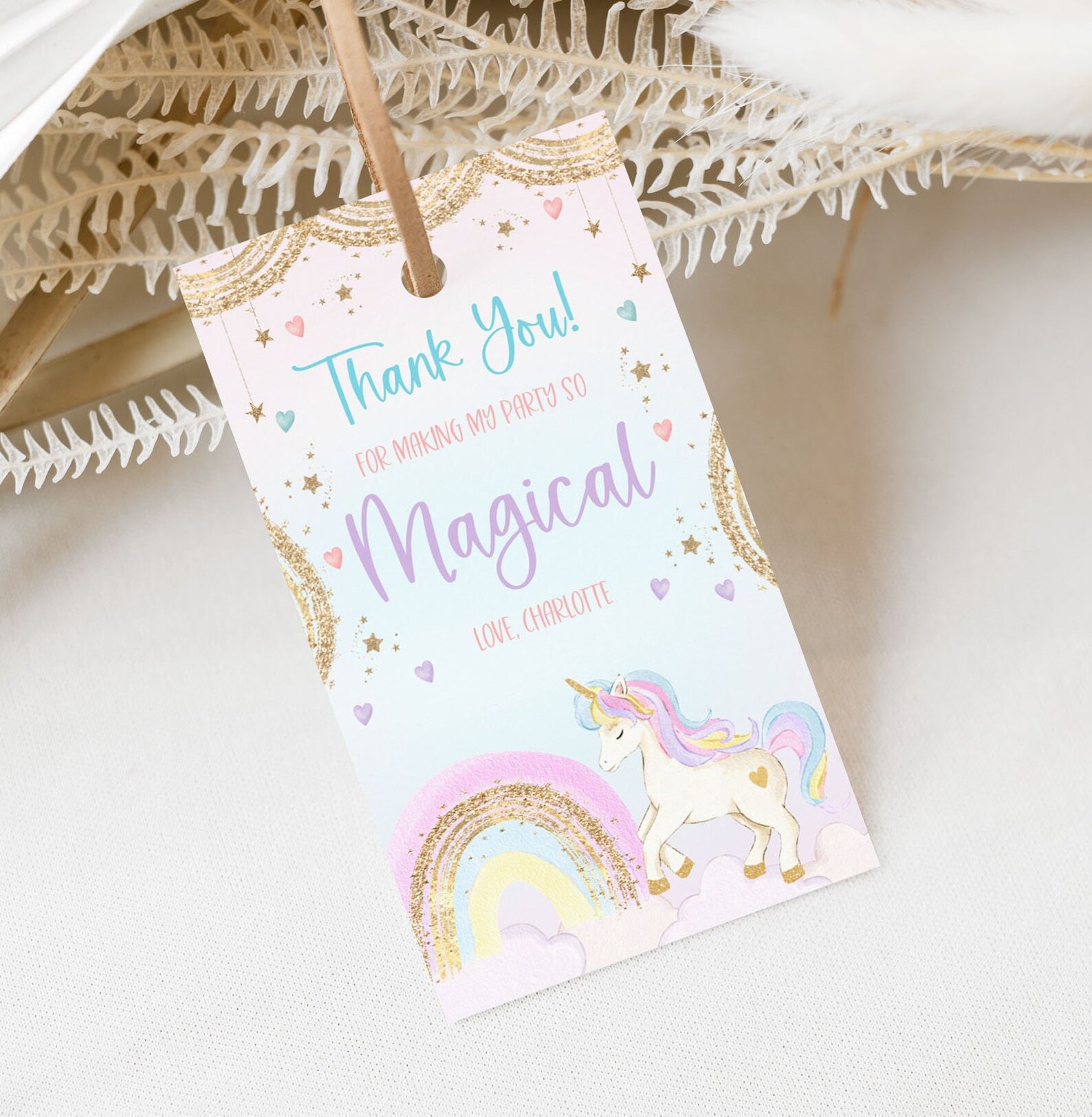 Unicorn Birthday Favor Tag, Pastel Unicorn and Rainbows Thank You Tag ...