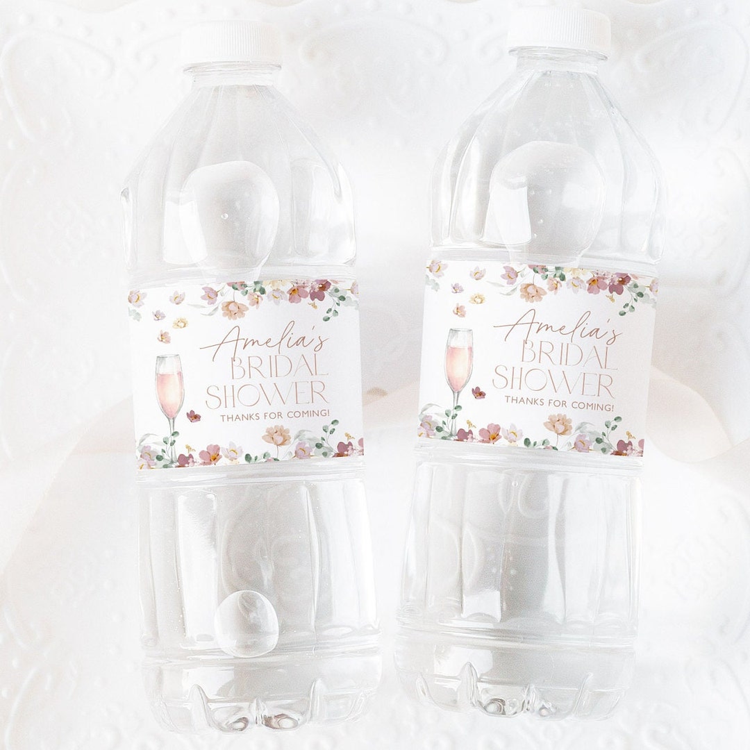 Floral Pink Water Bottle Label, Bridal Shower Water Label, Printable ...