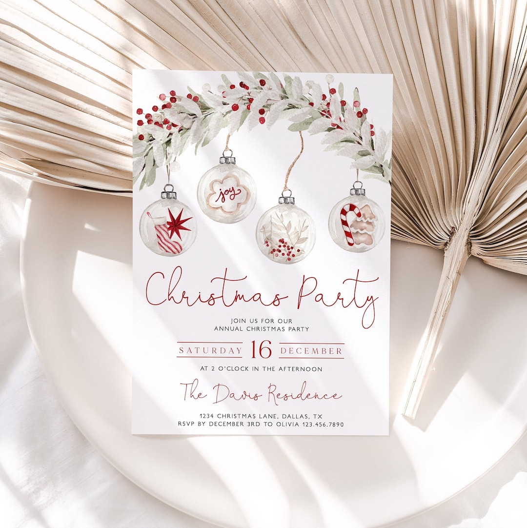 Ornament Christmas Party Invitation, Holiday Party Invitation Template ...