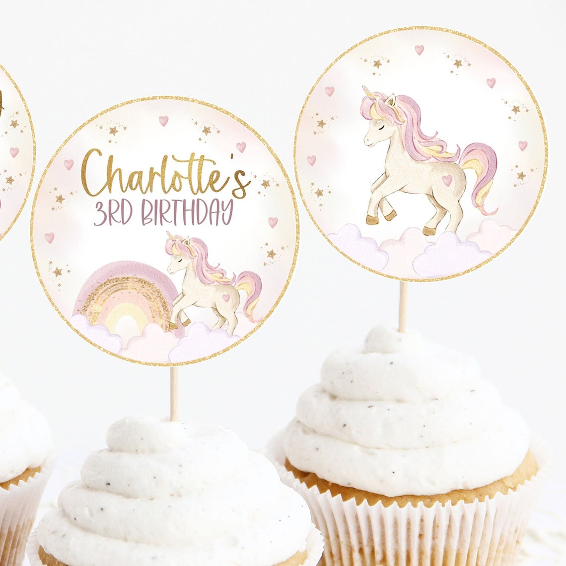 Unicorn Birthday Cupcake Toppers, Rainbow Birthday Cupcake Toppers ...