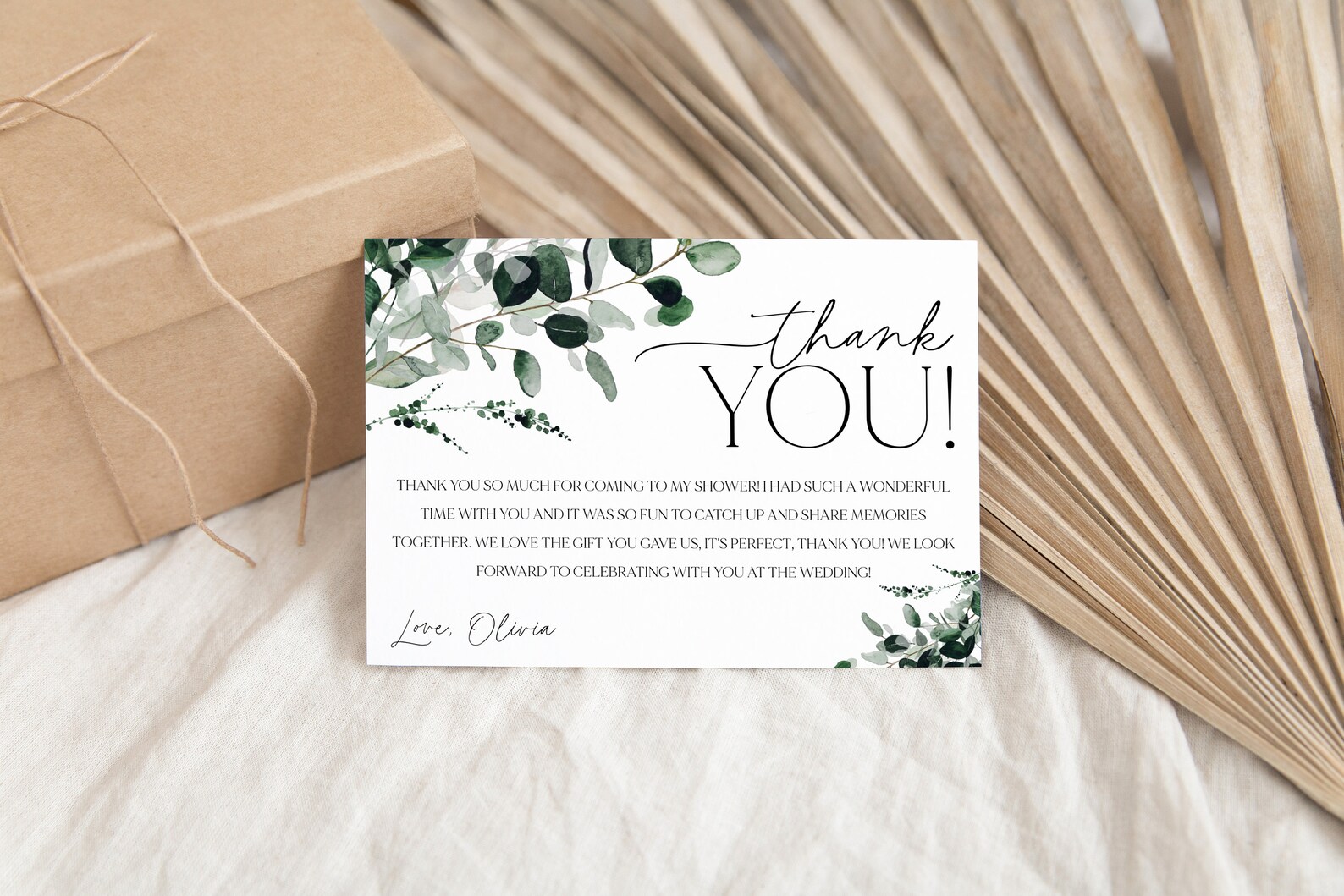 Greenery Thank You Card Template Printable Thank You Card - Etsy