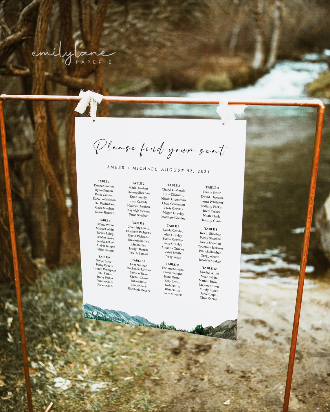 Mountain Wedding Seating Chart Template Wedding Seating Chart - Etsy
