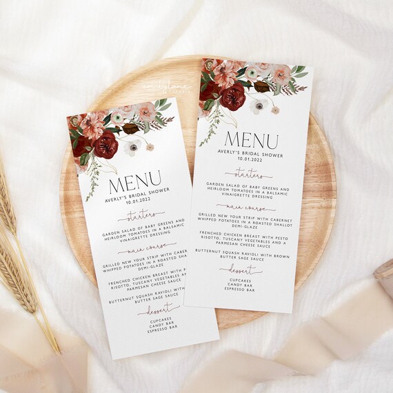 Bridal Shower Menu Template Printable Bridal Shower Menu - Etsy