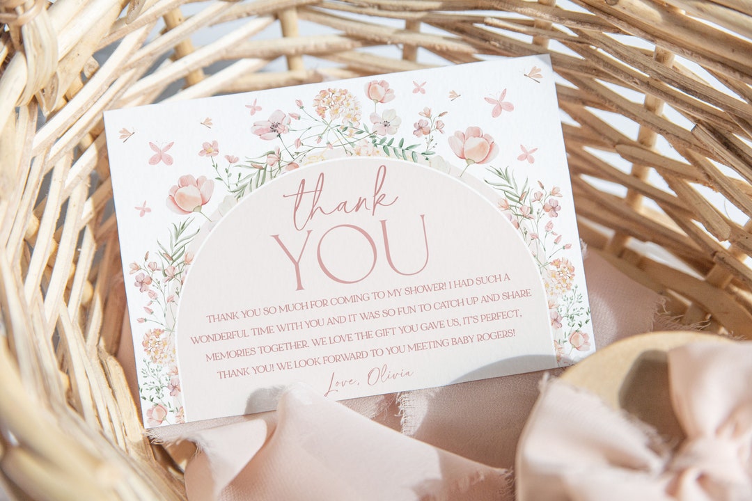 Floral Thank You Card, Arch Thank You Card Printable, Baby in Bloom ...