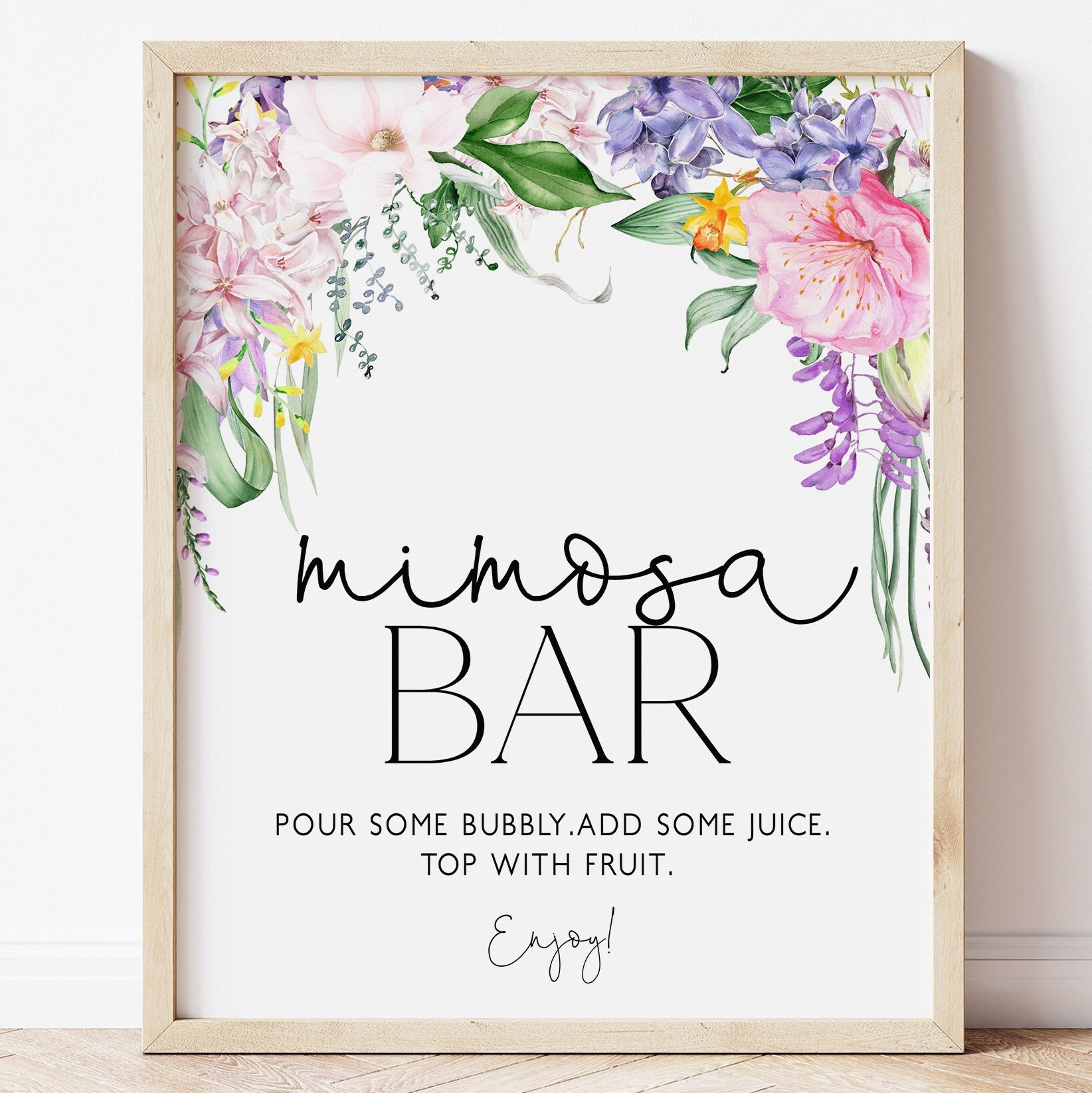Pink Floral Mimosa Bar Sign Purple Mimosa Bar Sign Floral - Etsy
