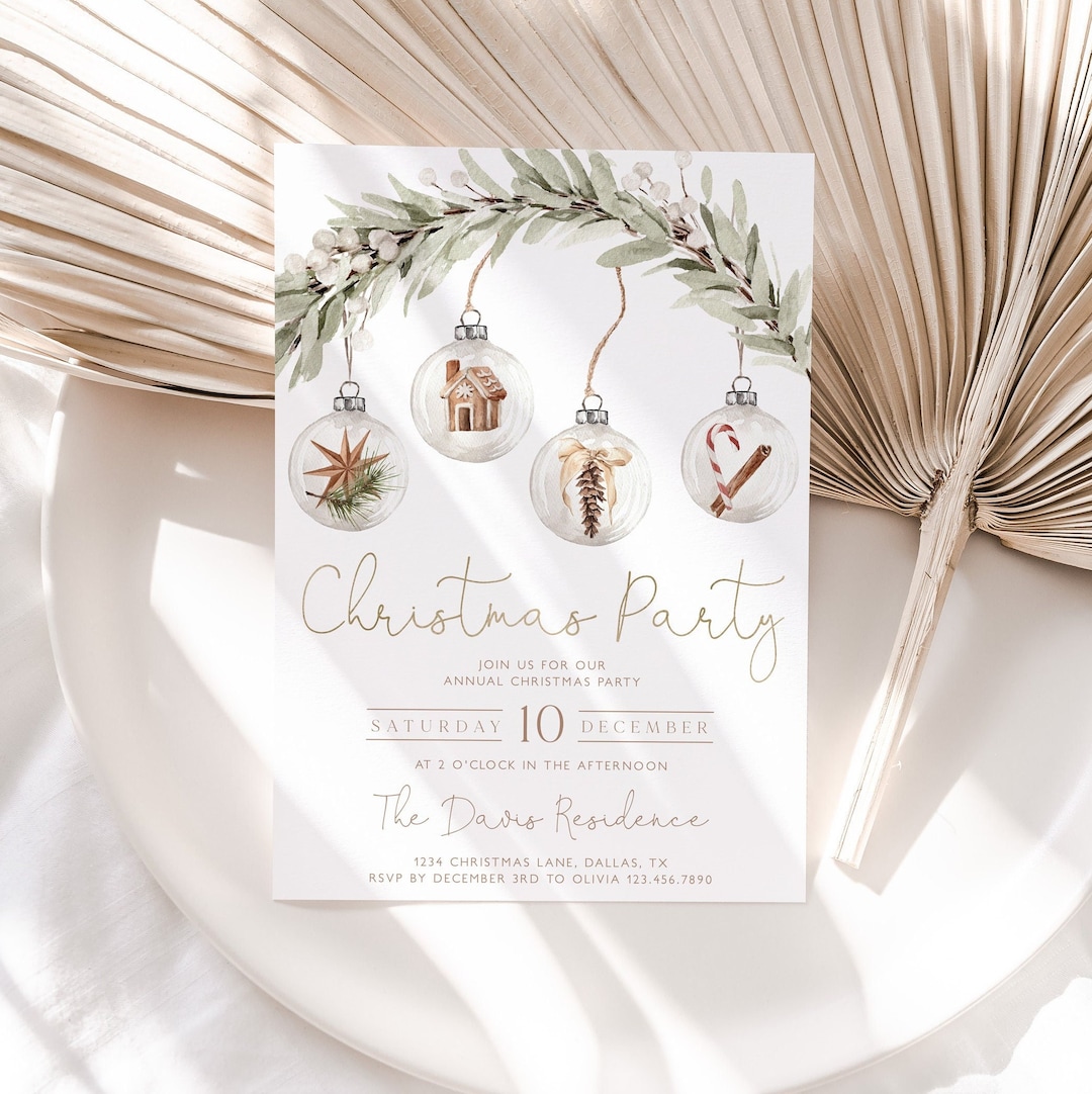 Ornament Christmas Party Invitation, Holiday Party Invitation Template ...