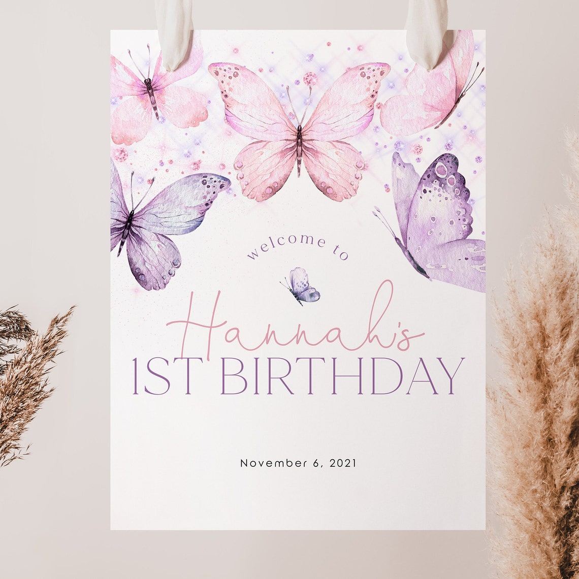 Butterfly 1st Birthday Welcome Sign Pink Butterfly Birthday - Etsy