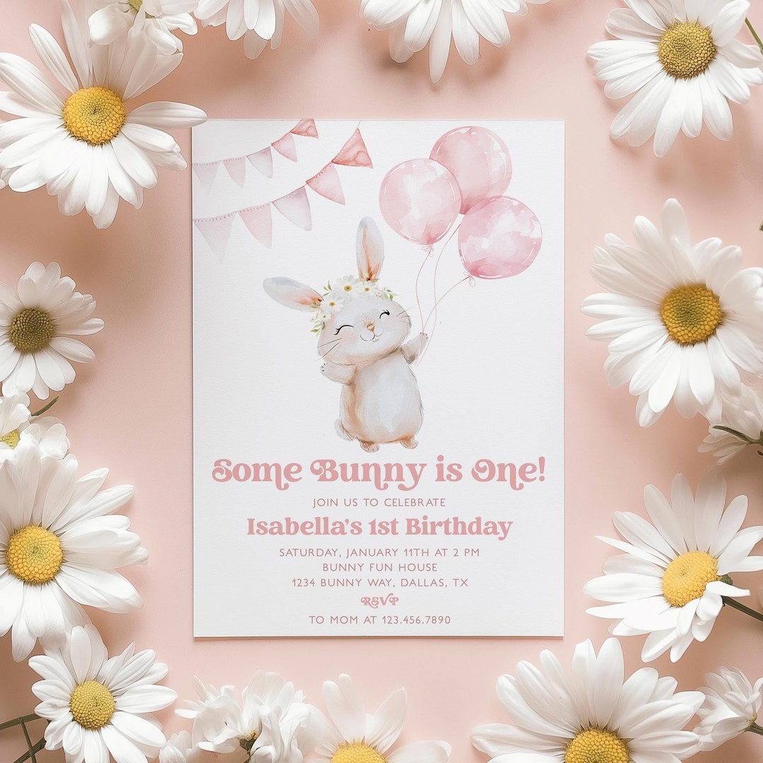 Some Bunny is One Invitation, Some Bunny is Turning One Invite Pink ...