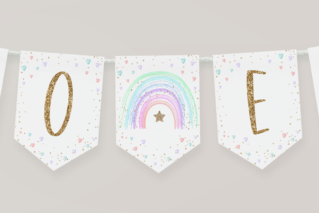 Pastel Rainbow High Chair Banner Printable, Pastel 1st Birthday Banner ...