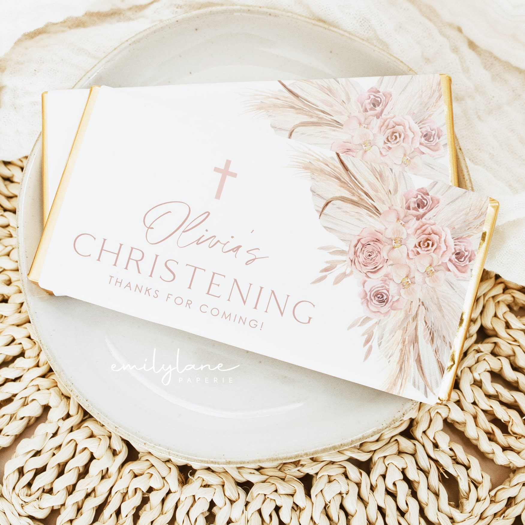 Boho Christening Chocolate Bar Wrapper Template Printable - Etsy