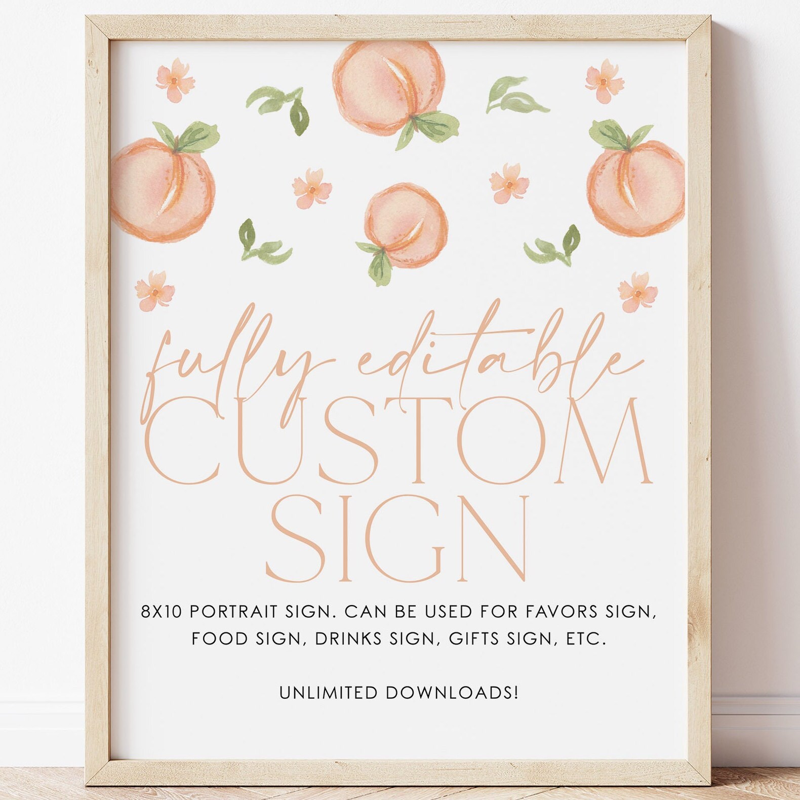 Custom Editable Sign, Custom 8x10 Sign, Peach 1st Birthday Editable ...