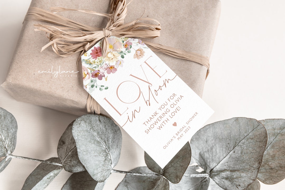Love in Bloom Bridal Shower Favor Tag, Pink Thank You Tag, Spring ...