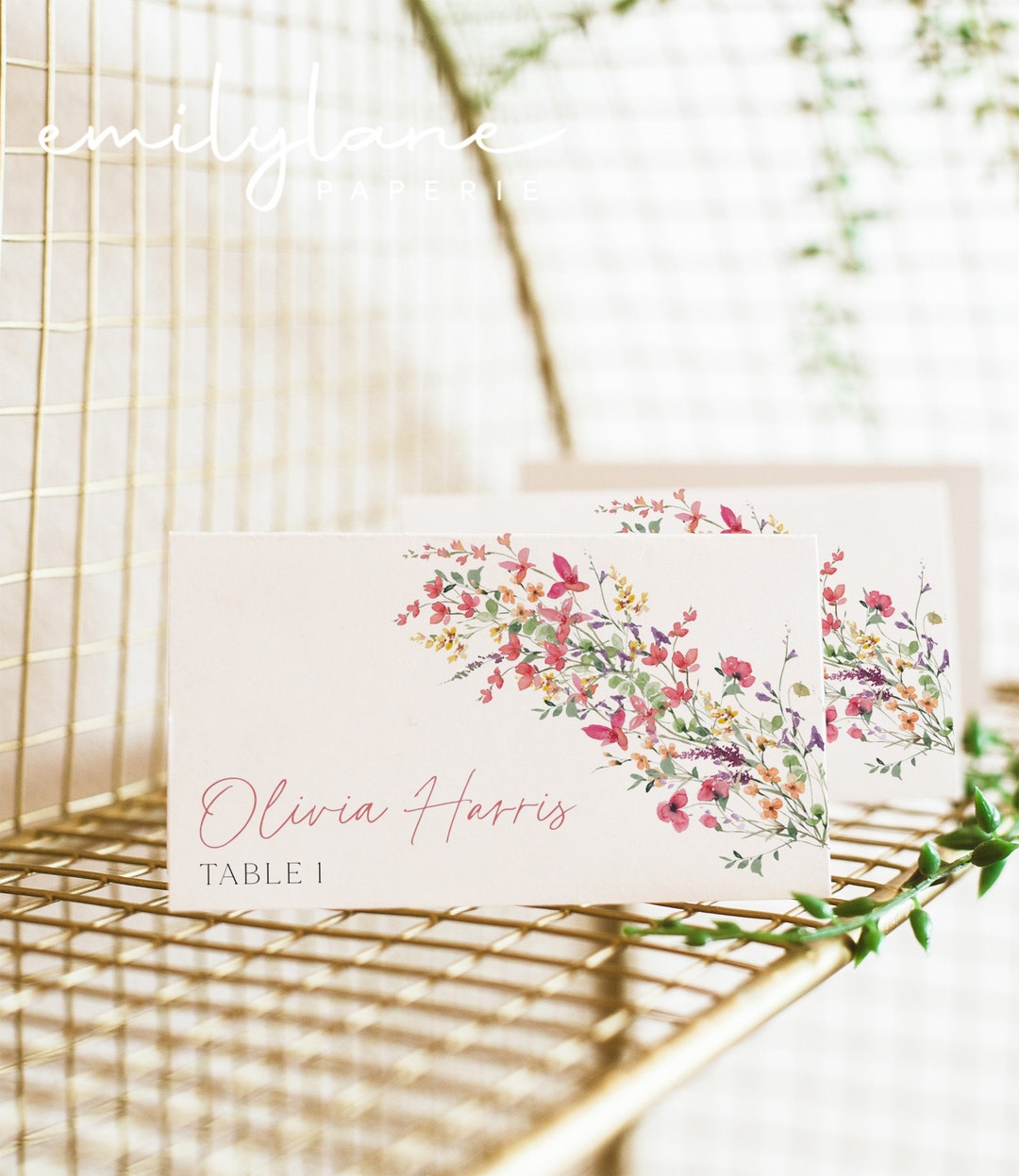 Pink Wildflower Place Card Template Printable Place Cards - Etsy