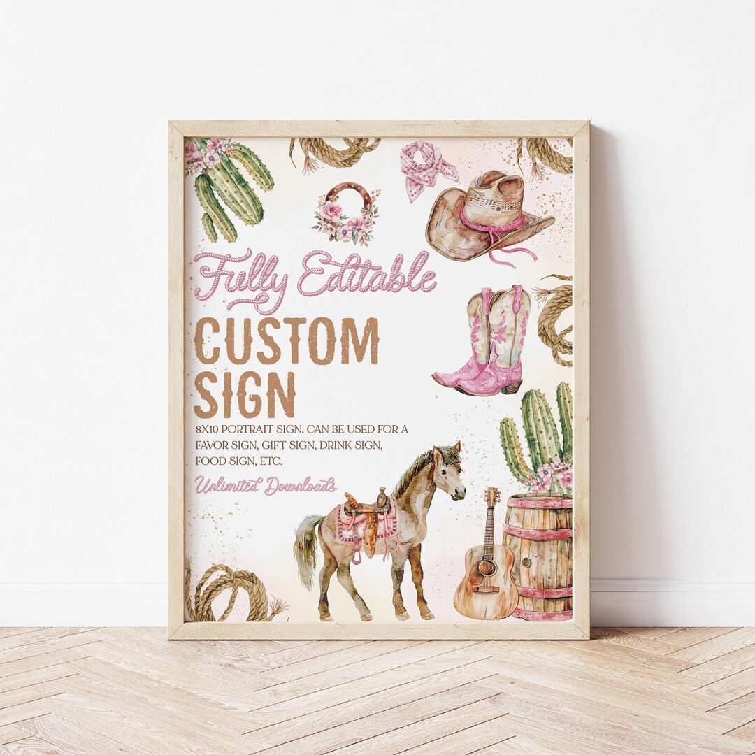 Western Custom Editable Sign, Pink Rodeo Custom 8x10 Sign, Western ...
