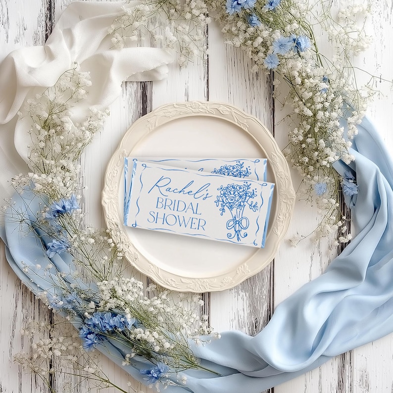 Bridal Shower Chocolate Bar Wrapper Template, Blue Candy Bar Wrapper ...