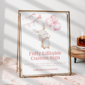 Bunny Editable Signs, Custom 8x10 Sign, Printable Bunny Birthday Sign ...
