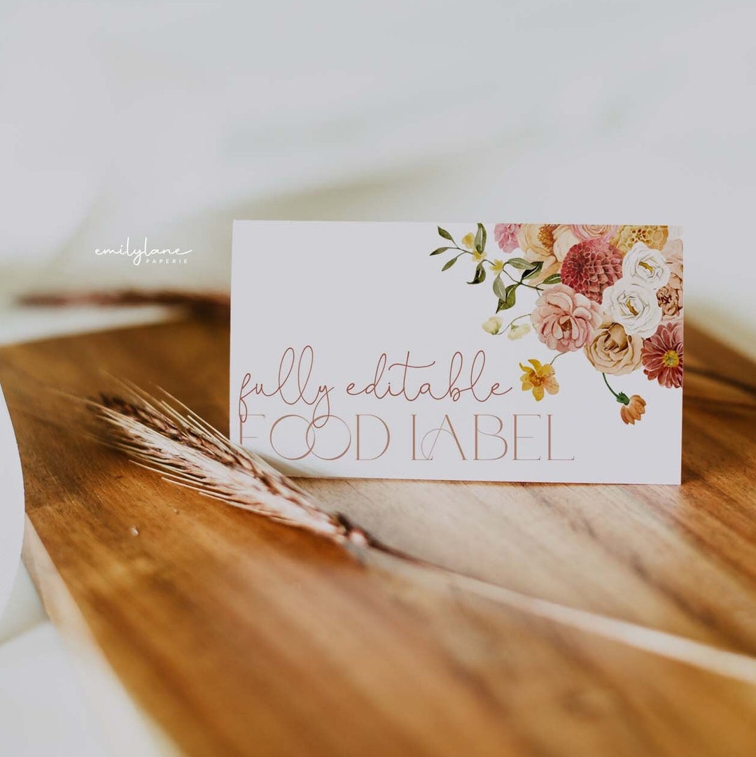 Fall Baby Shower Food Labels, Fall Floral Food Label Card, Food Tent ...