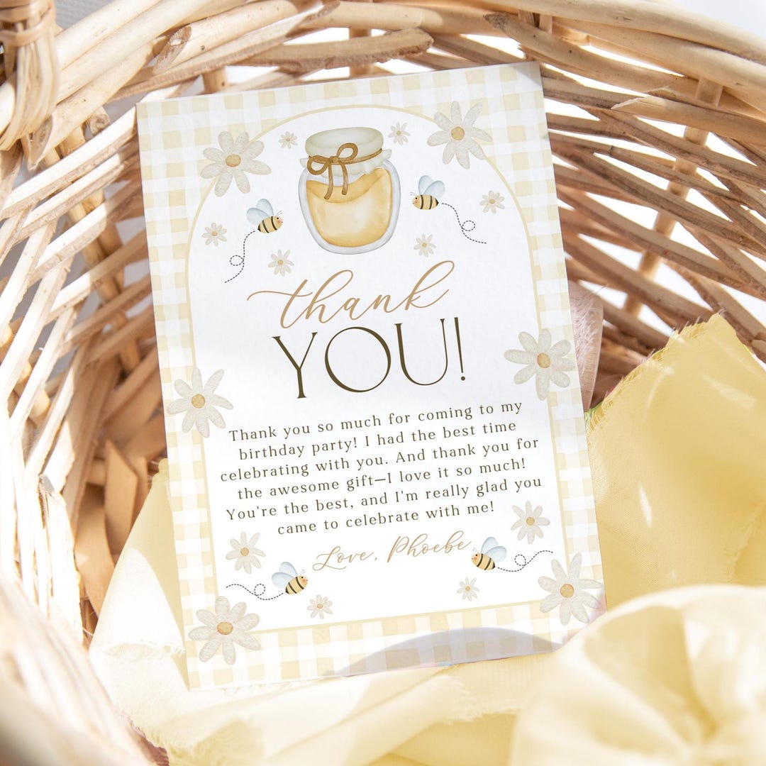 Bee Thank You Card Template, Printable Birthday Thank You Card ...