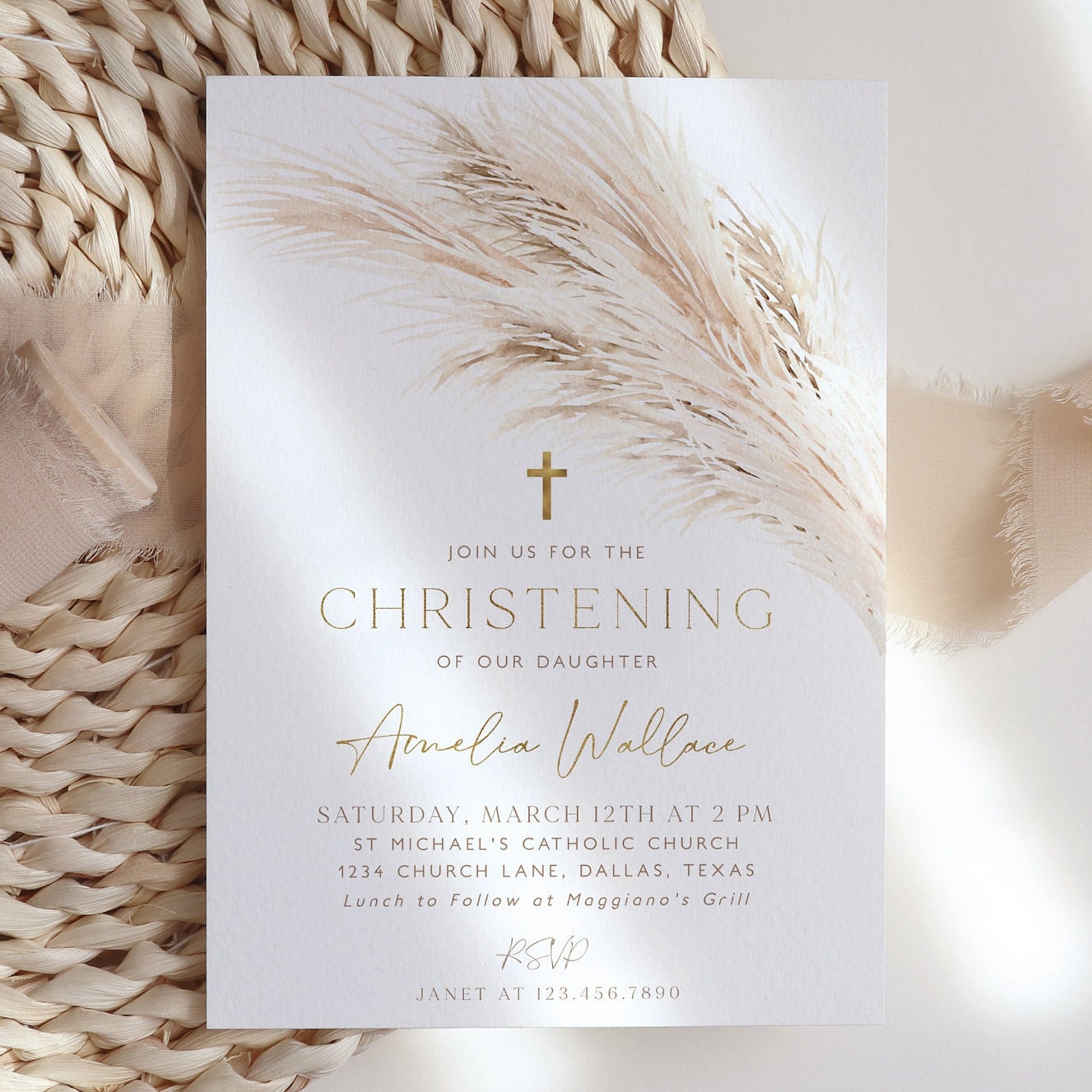 Boho Christening Invitation Boho Baptism Invitation Template - Etsy