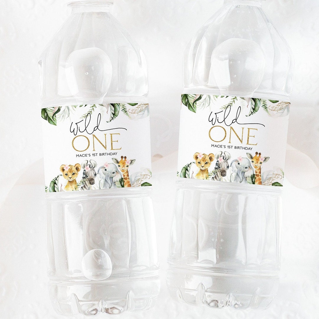 Wild One Water Bottle Label, Safari 1st Birthday Water Label, Printable ...