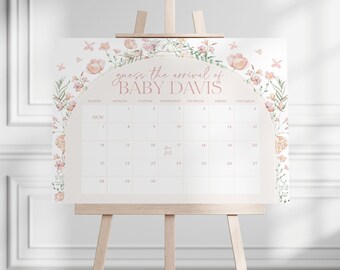 Baby in Bloom Baby Shower Due Date Calendar, Birth Date Sign, Baby ...