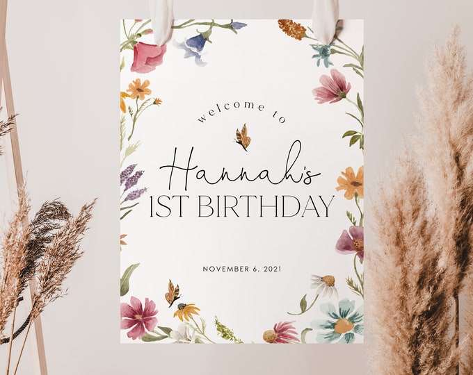 Wildflower Birthday Welcome Sign Template, Wildflower Birthday Party ...