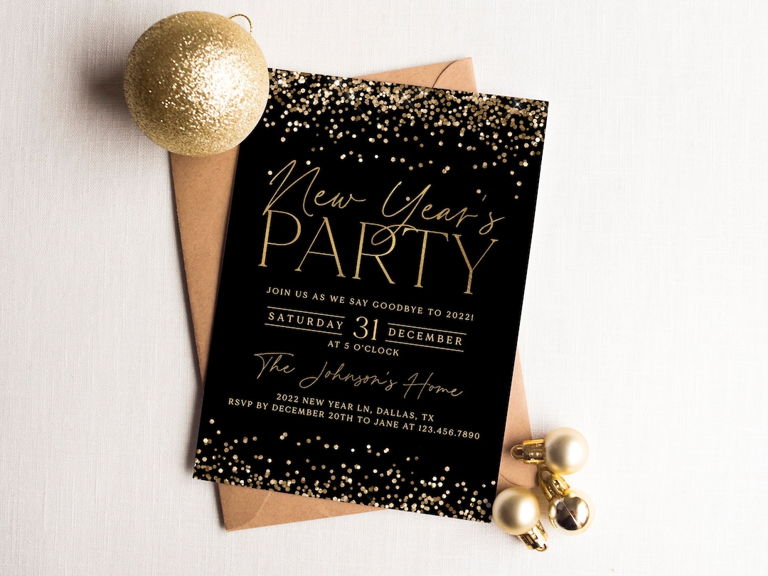 New Years Eve Party Invitation, NYE Party Invitation Template, Black ...