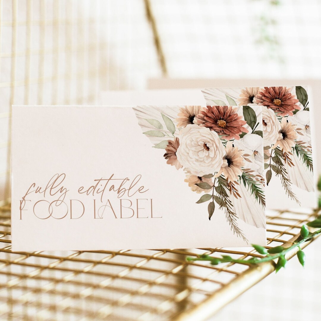 Boho Food Labels, Boho Baby Shower Food Label Card, Boho Floral Baby ...