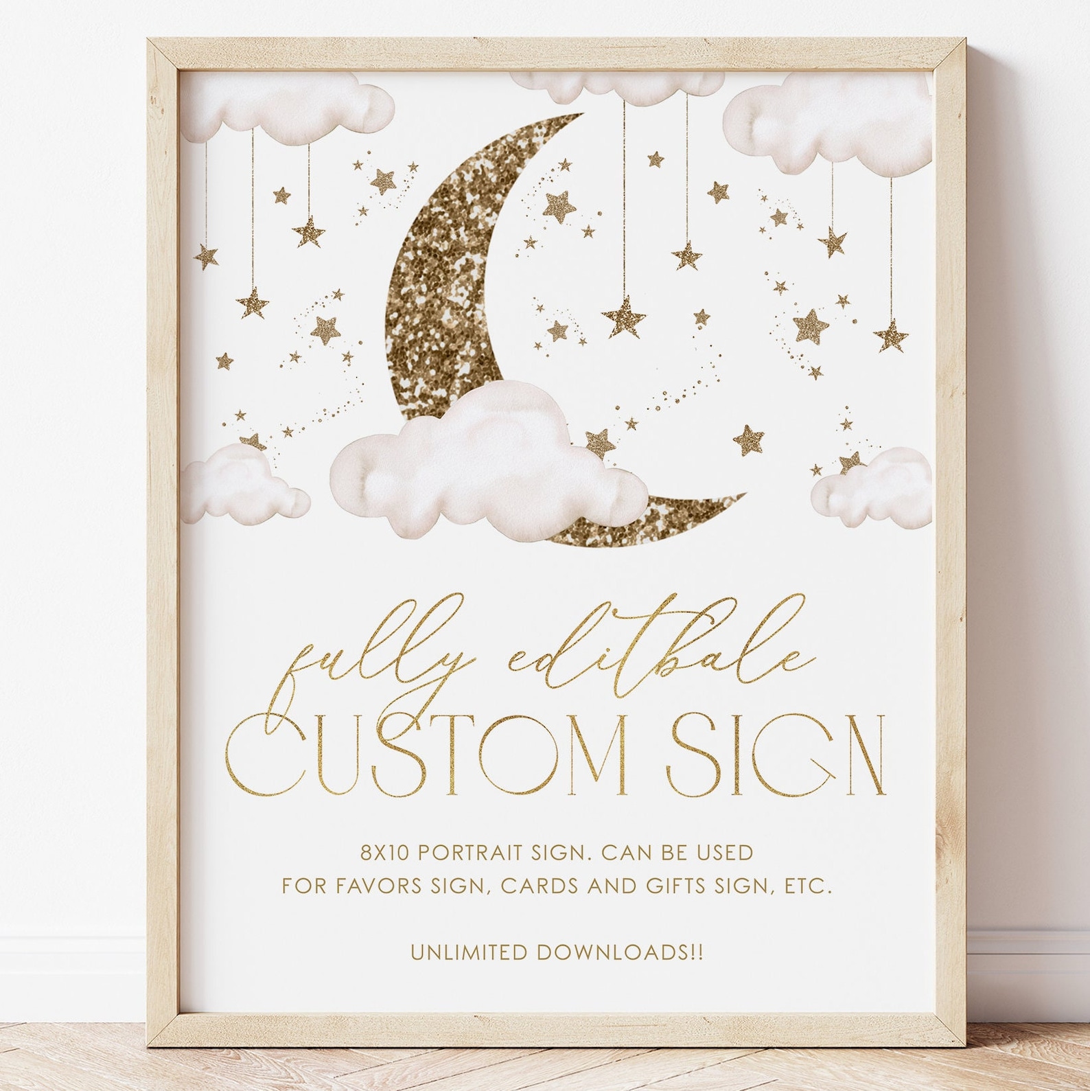 Gold Moon Stars Editable Custom Sign, Moon and Stars Custom Sign,moon ...