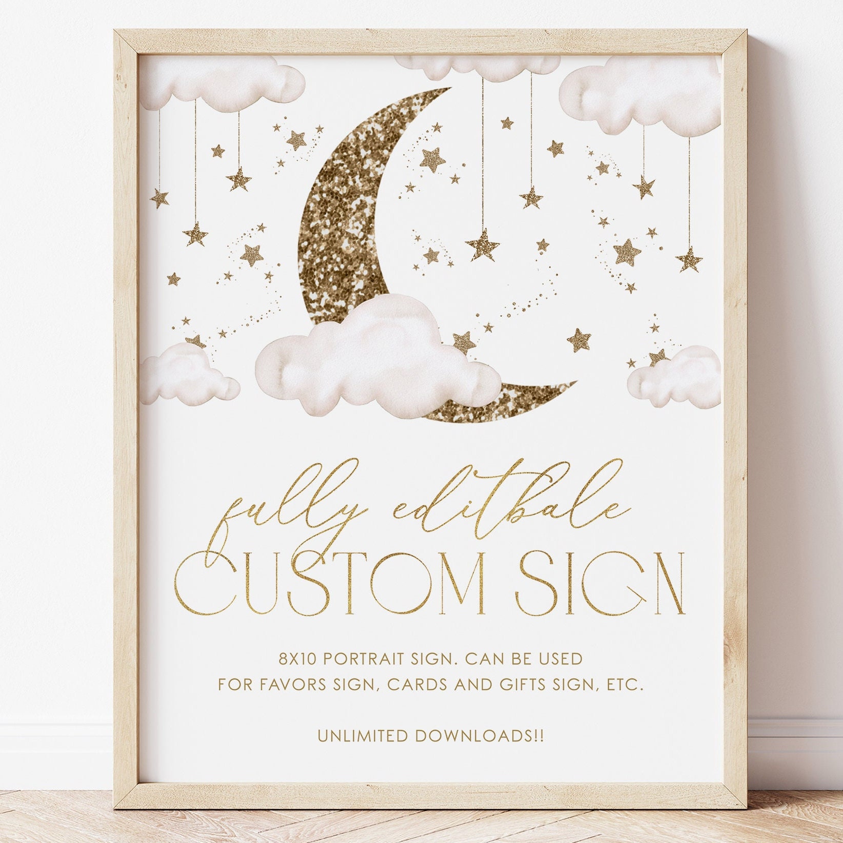 Gold Moon Stars Editable Custom Sign, Moon and Stars Custom Sign,moon ...