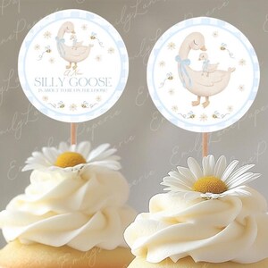Silly Goose Cupcake Toppers, Blue Goose Baby Shower Cupcake Toppers ...