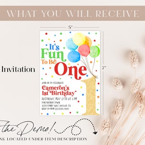 It's Fun to Be One Birthday Invitation, One is Fun 1st Birthday Invite ...