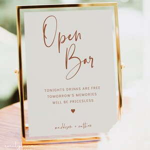 Terracotta Open Bar Sign, Boho Wedding Signtemplate, Burnt Orange ...
