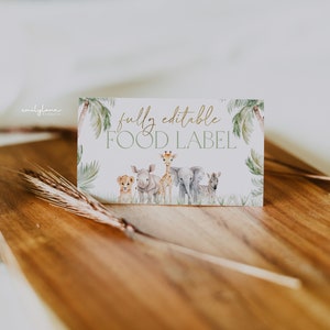 Wild One Food Label, Safari Animal Food Label Card, Jungle 1st Birthday ...