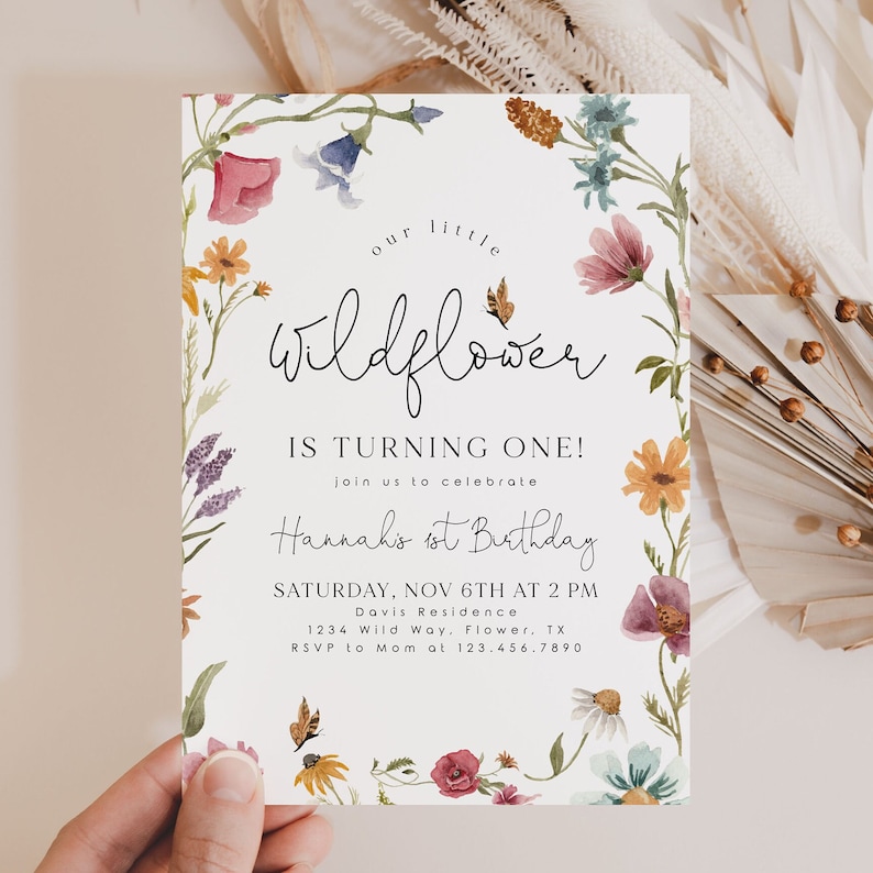 Wildflower First Birthday Invitation, 1st Birthday Invitation Girl ...