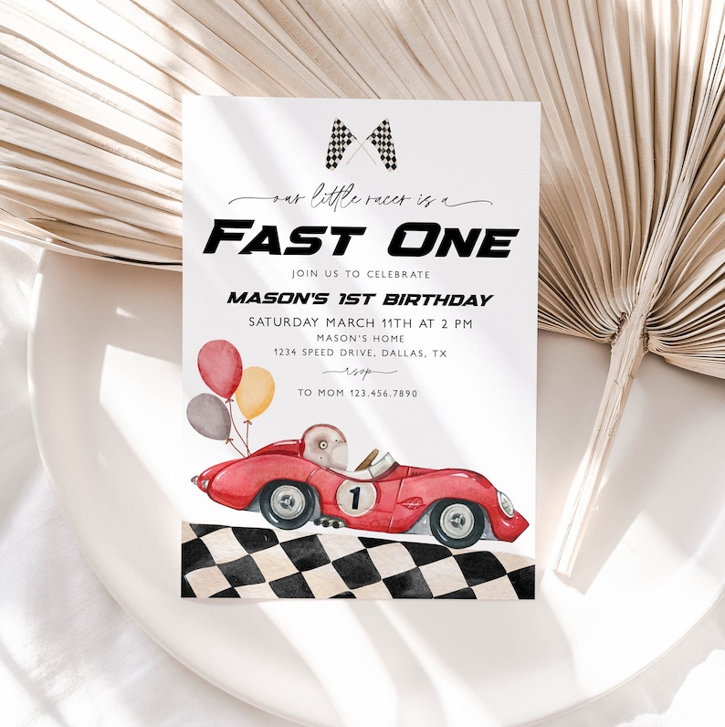 Fast One 1st Birthday Invitation Template Boy 1st Birthday - Etsy