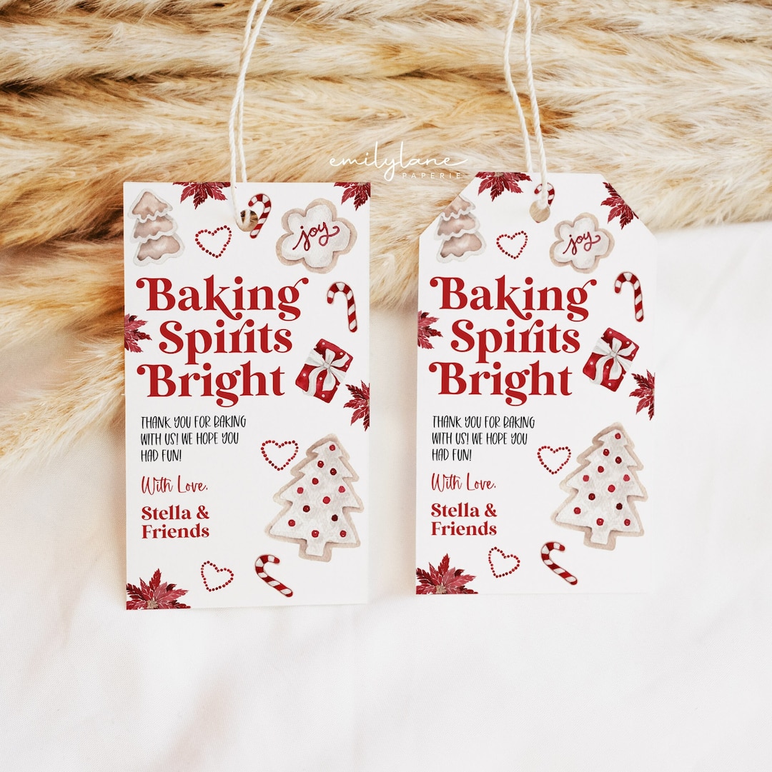 Christmas Gift Tags, Baking Spirits Bright Party Favor Tags, Holiday ...