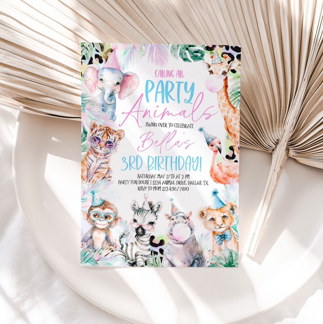 Party Animals Birthday Invitation Girl, Calling All Party Animals ...