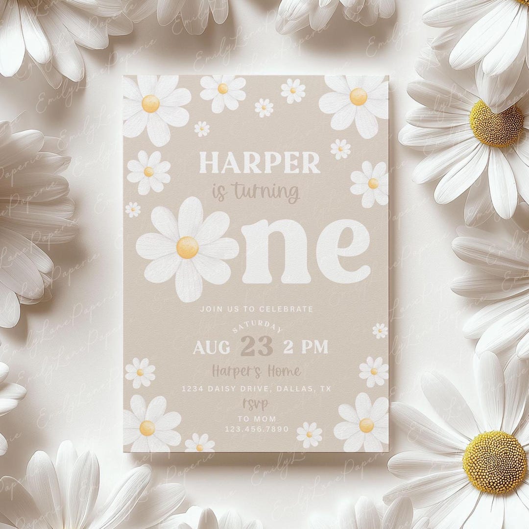 Daisy Birthday Invitation, Flower 1st Birthday Invite, Daisy Invitation ...