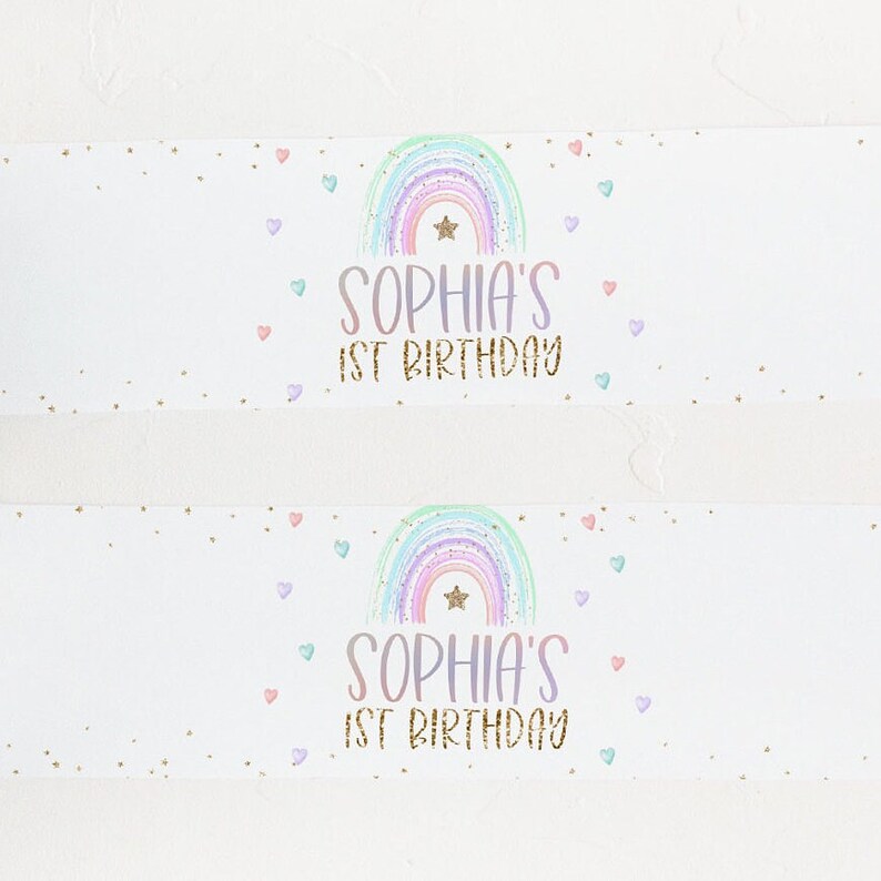 Rainbow Water Bottle Label, Pastel Rainbow Birthday Water Label ...