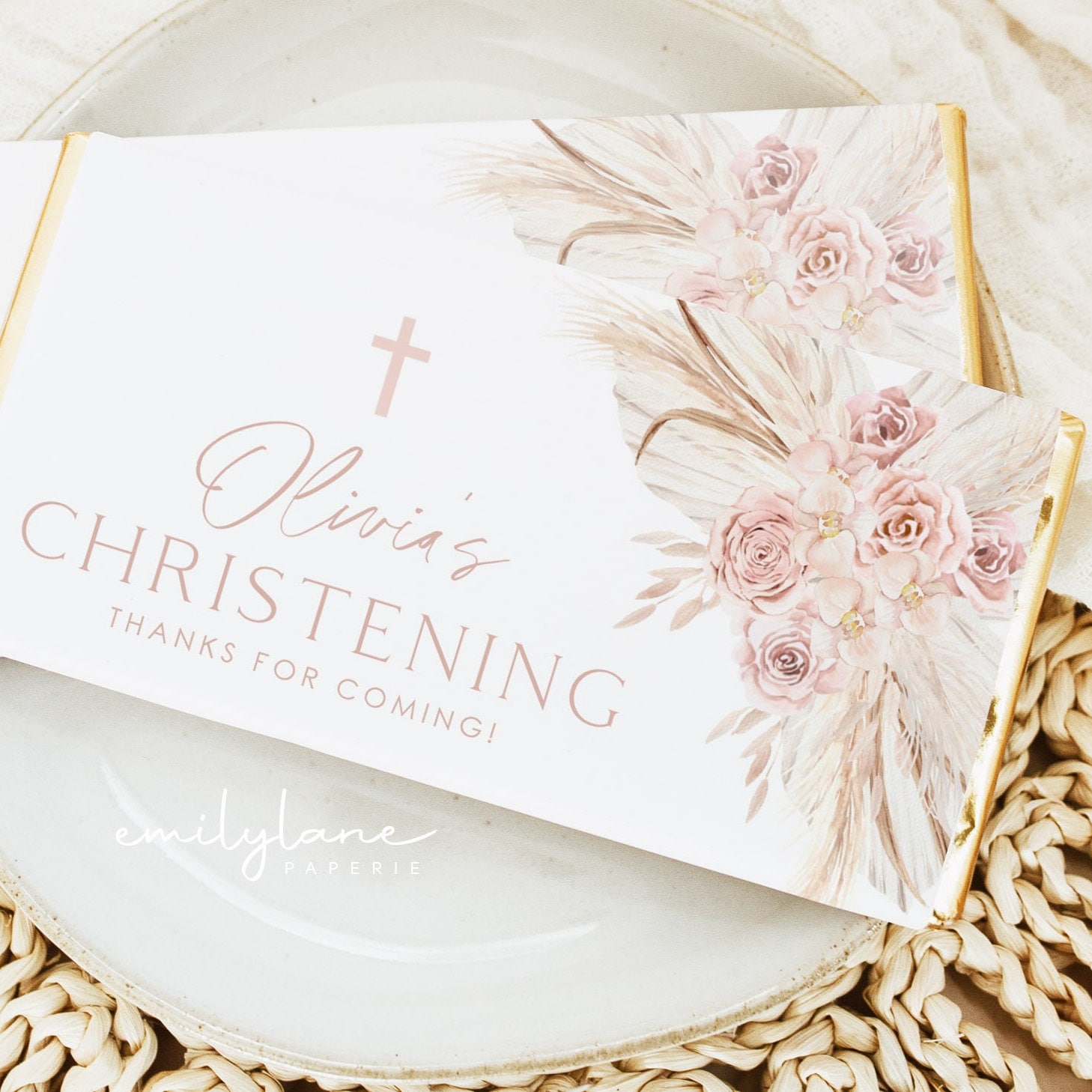 Boho Christening Chocolate Bar Wrapper Template Printable - Etsy